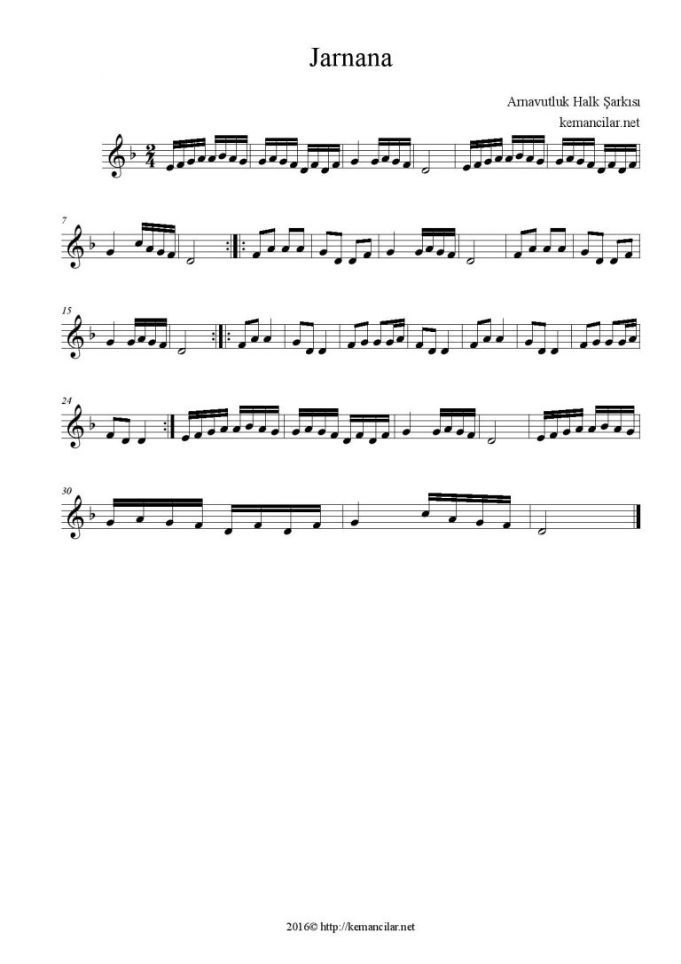 Jarnana, Jarnane Violin Sheet Music – Free Sheet Music